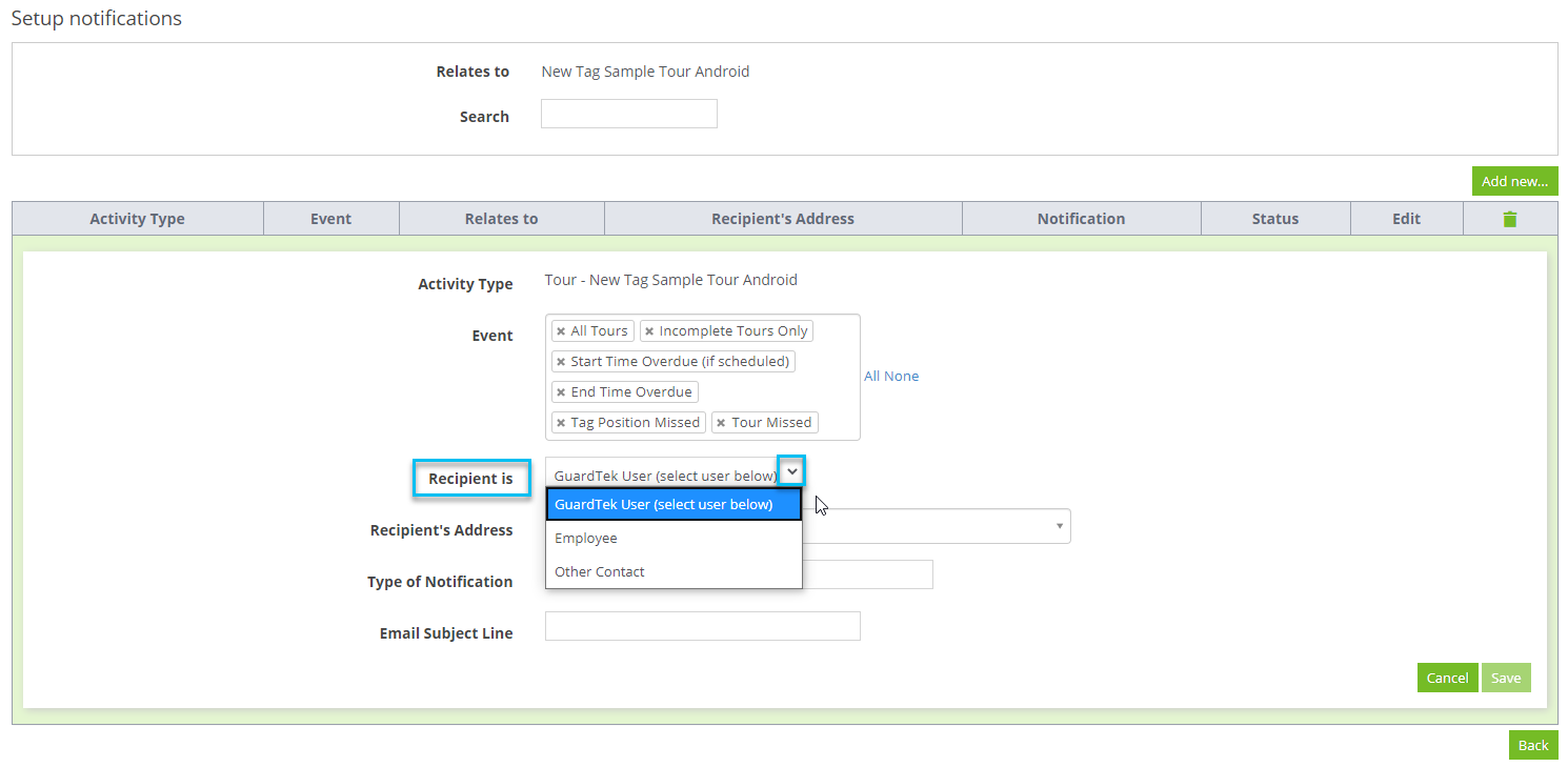 Setting Up a Tour Notification – GuardTek Help Center