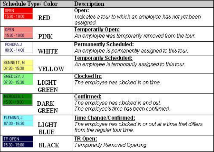 TLM Schedules – Color Chart – GuardTek Help Center