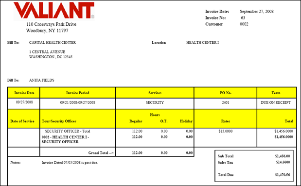 VISION: Billing - Invoice Examples – GuardTek Help Center
