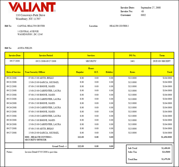 VISION: Billing - Invoice Examples – GuardTek Help Center
