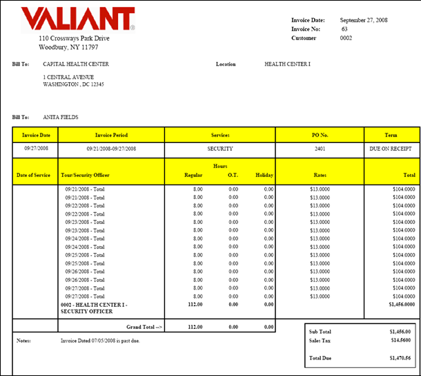 VISION: Billing - Invoice Examples – GuardTek Help Center