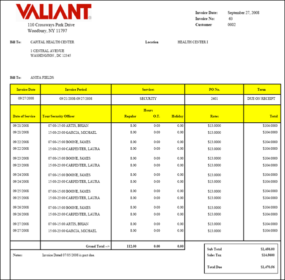 VISION: Billing - Invoice Examples – GuardTek Help Center