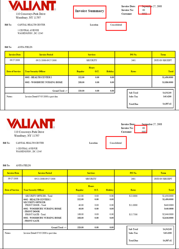 VISION: Billing - Invoice Examples – GuardTek Help Center